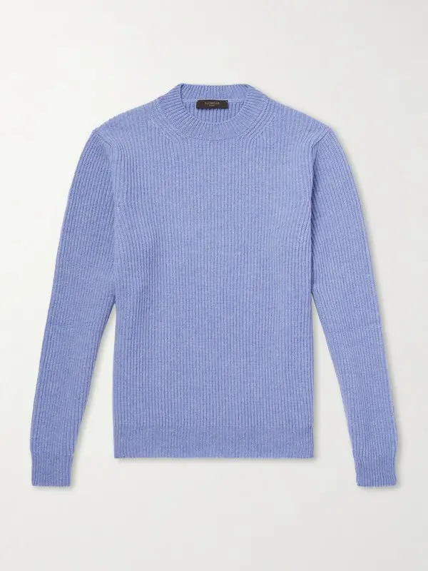 SLOWEAR Slim-fit Ribbed Wool Sweater - Blue