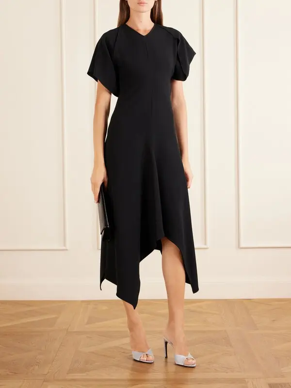 Victoria Beckham Draped Jersey Midi Dress - Black