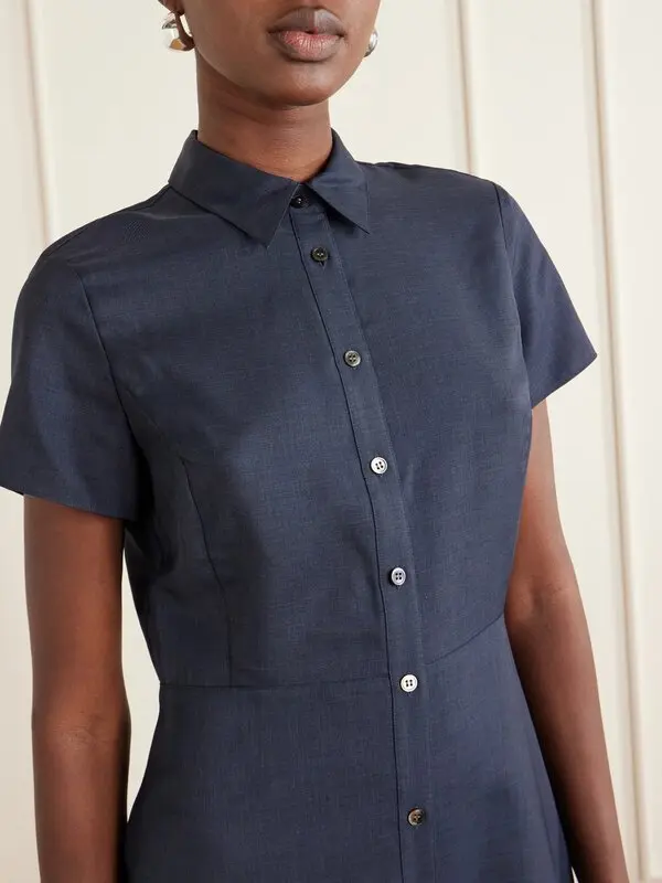 Theory Belted Pleated Satin Midi Dress - Blue