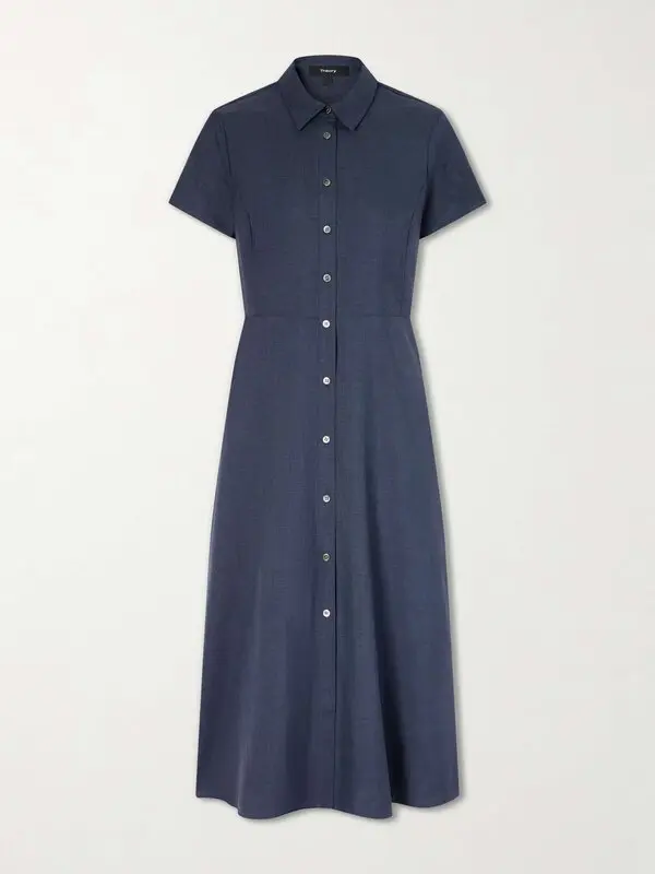 Theory Belted Pleated Satin Midi Dress - Navy