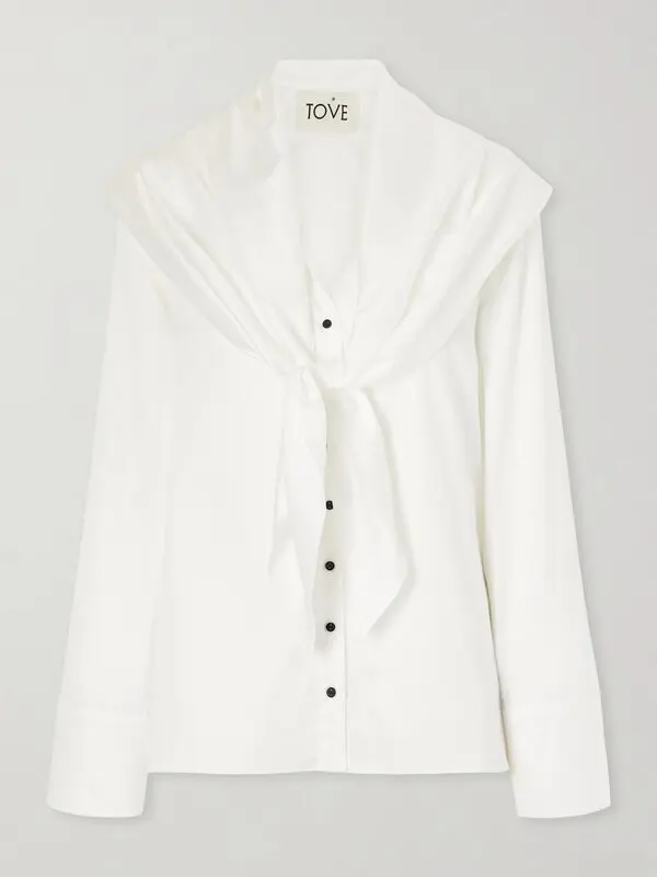 Tove Cotton-poplin Shirt With Scarf Detail - White