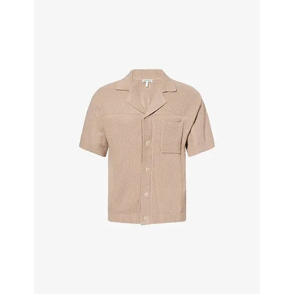 THE COUTURE CLUB Short-sleeve Crochet Cotton-knit Shirt - Brown