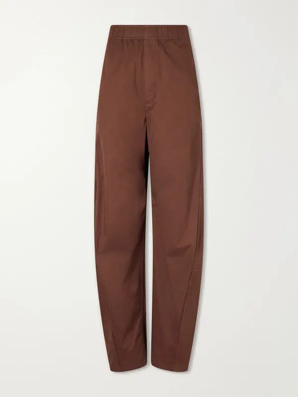 Tibi Garment-dyed Cotton-blend Gabardine Wide-leg Pants - Brown