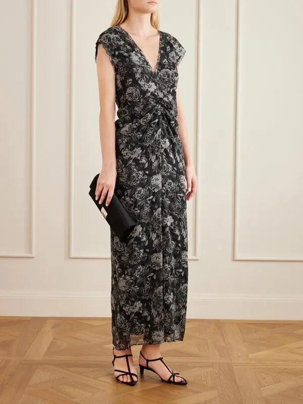 Tove Luana Floral-print Ruched Silk Maxi Dress