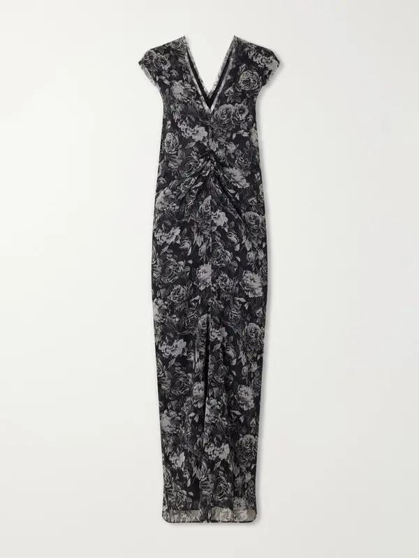 Tove Luana Floral-print Ruched Silk Maxi Dress - Black