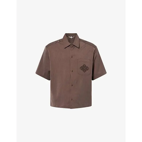 THE COUTURE CLUB Cut-out Emblem Short-sleeve Woven Shirt - Brown