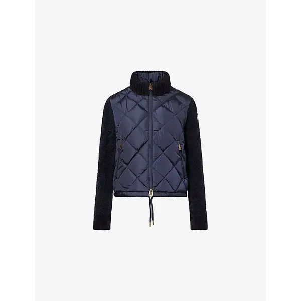 Moncler Hybrid Logo-badge Nylon And Cotton-knit Cardigan - Navy
