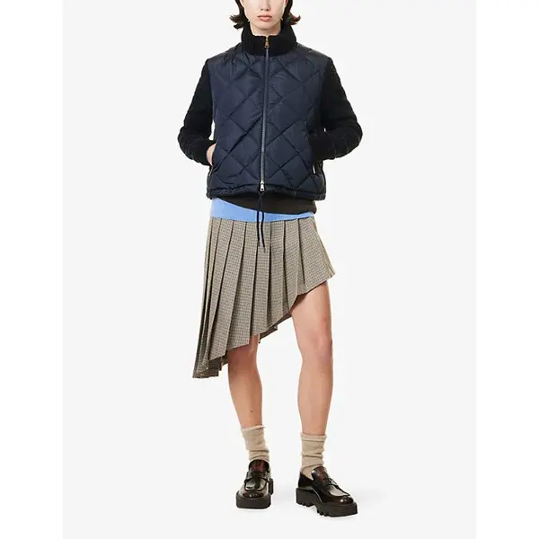 Moncler Hybrid Logo-badge Nylon And Cotton-knit Cardigan - Navy