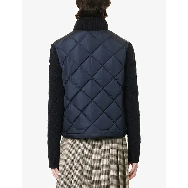 Moncler Hybrid Logo-badge Nylon And Cotton-knit Cardigan - Navy