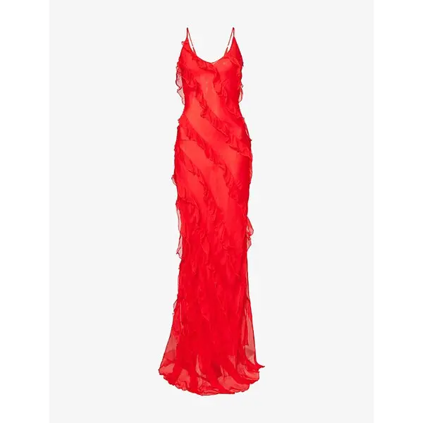 RAT AND BOA Cecelia Frill Silk-blend Maxi Dress - Red