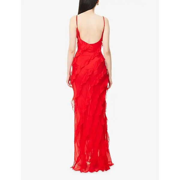 RAT AND BOA Cecelia Frill Silk-blend Maxi Dress