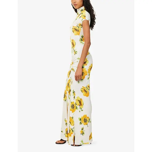 Alaïa Draped Printed Stretch-jersey Maxi Dress