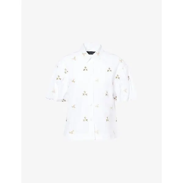 Simone Rocha Crop Embroidered-rosebud Lace Cotton Shirt