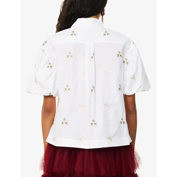 Simone Rocha Crop Embroidered-rosebud Lace Cotton Shirt