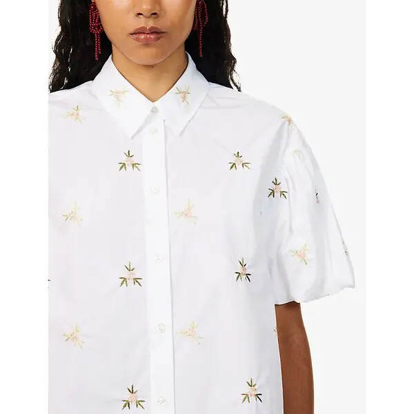 Simone Rocha Crop Embroidered-rosebud Lace Cotton Shirt