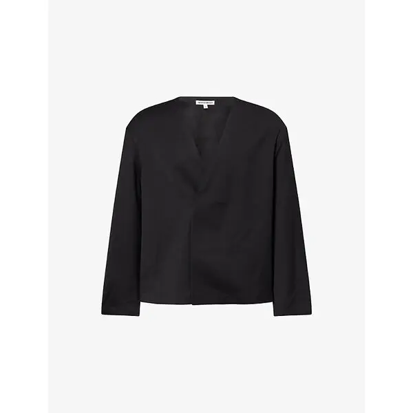 THE COUTURE CLUB V-neck Boxy-cut Woven Shirt - Black