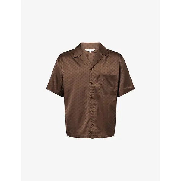 THE COUTURE CLUB Monogram-print Jacquard Satin Shirt - Brown