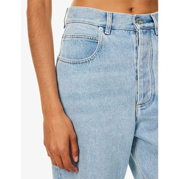 Bottega Veneta Intrecciato Patch Wide-leg Cotton Denim Jeans