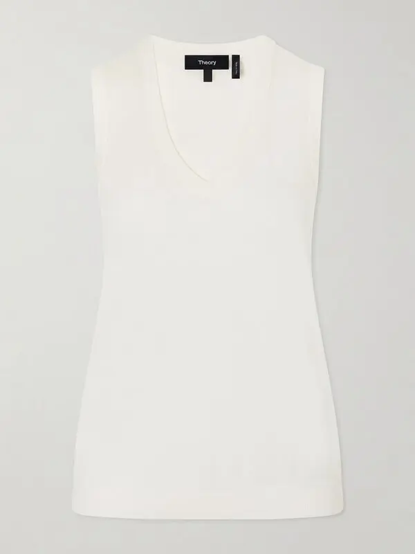 Theory Ribbed Wool V-neck Tank - Neutrals