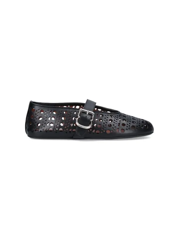 Alaïa Perforated Ballerina Flats With Strap Closure - Black