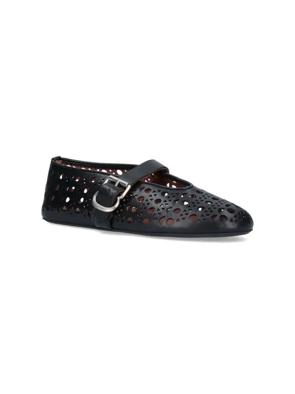 Alaïa Perforated Ballerina Flats With Strap Closure