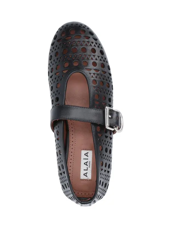 Alaïa Perforated Ballerina Flats With Strap Closure