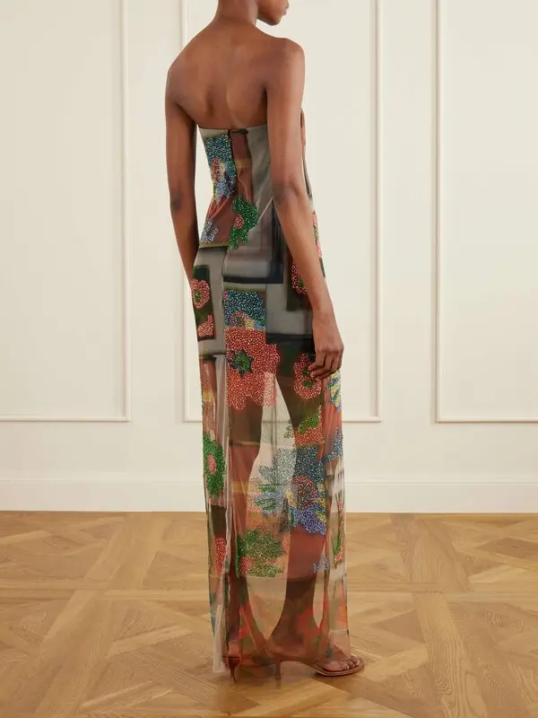 Staud Liliana Beaded Printed Tulle Maxi Dress