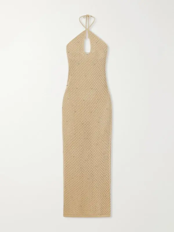 Staud Isola Embellished Crocheted Cotton Maxi Dress - Green