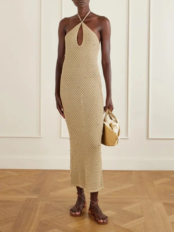 Staud Isola Embellished Crocheted Cotton Maxi Dress - Leaf Green