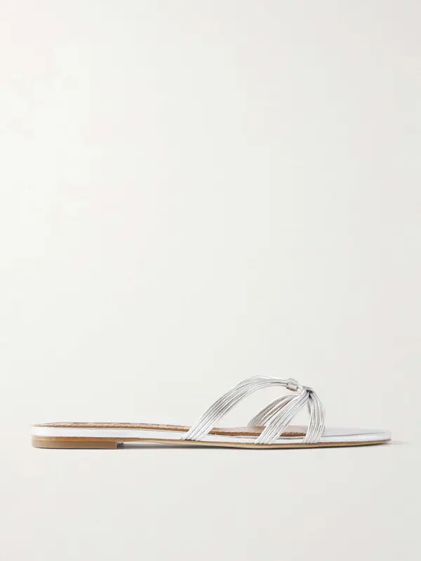 Staud Carrie 5 Knotted Metallic-leather Sandals - Silver