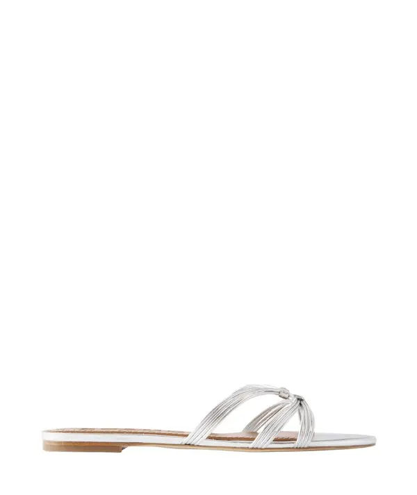 Staud Carrie Knotted Metallic Leather Sandals - Silver