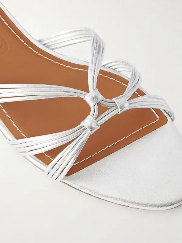 Staud Carrie Knotted Metallic Leather Sandals - Silver