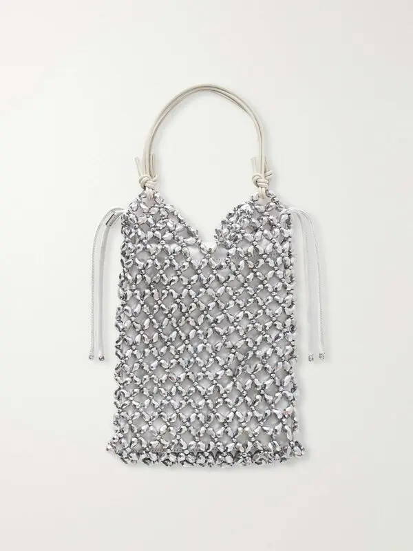 Staud Kelly Leather-trimmed Embellished Satin Shoulder Bag