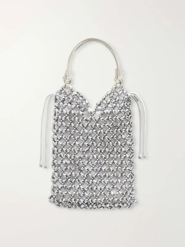 Staud Kelly Leather-trimmed Embellished Satin Shoulder Bag