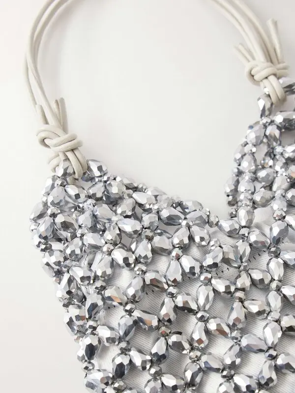 Staud Kelly Leather-trimmed Embellished Satin Shoulder Bag