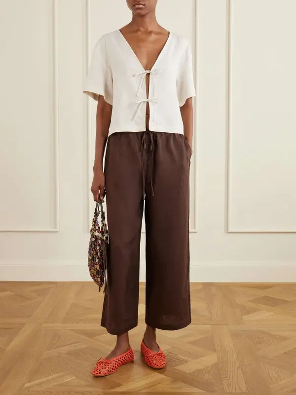 Staud Mateo Linen Mid-rise Wide-leg Pants
