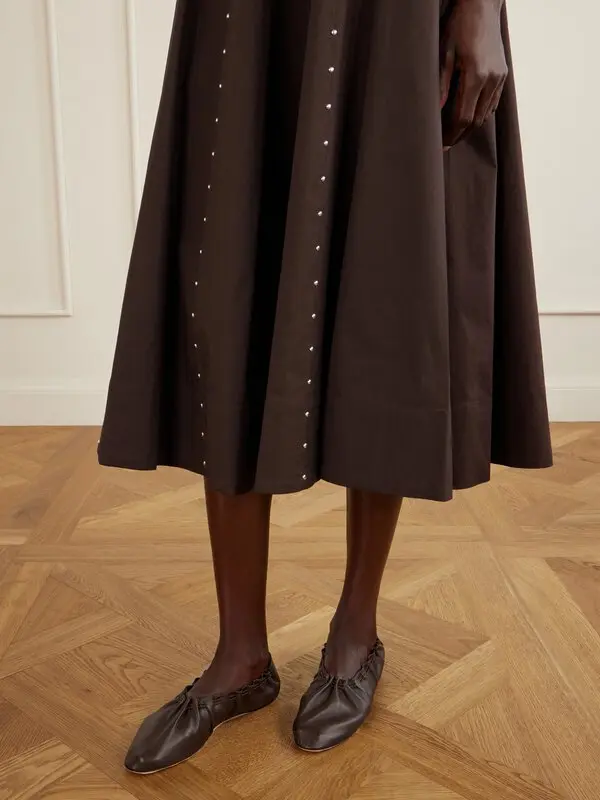 Staud Rue Gathered Leather Ballet Flats - Brown