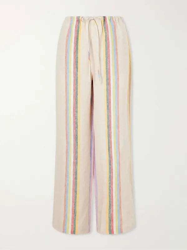 Staud Mateo Striped Linen Wide-leg Pants