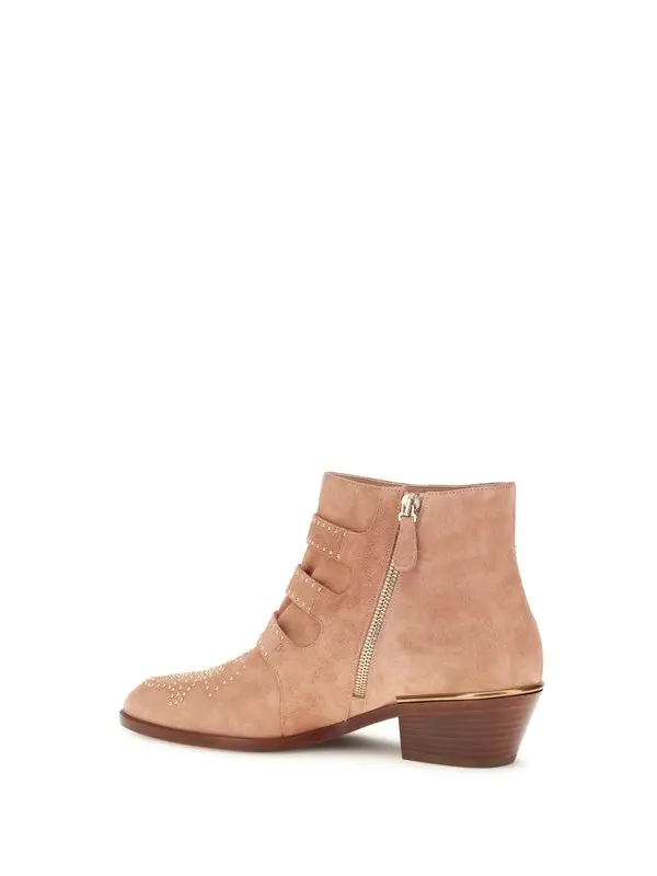 Chloé Suede Studded Buckled Ankle Boots - Pink