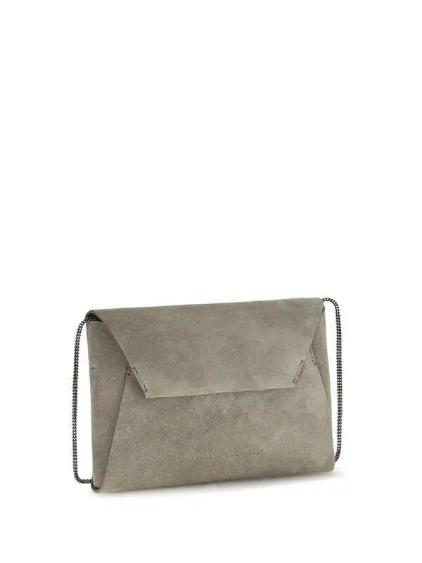 Brunello Cucinelli Suede Clutch Bag With Shoulder Strap - Gray
