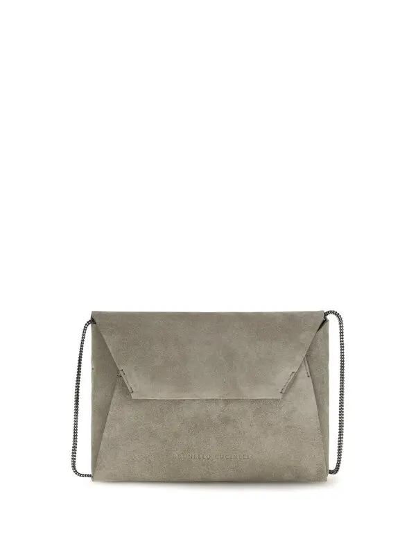 Brunello Cucinelli Suede Clutch Bag With Shoulder Strap - Gray