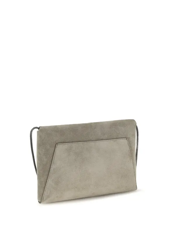 Brunello Cucinelli Suede Clutch Bag With Shoulder Strap - Gray
