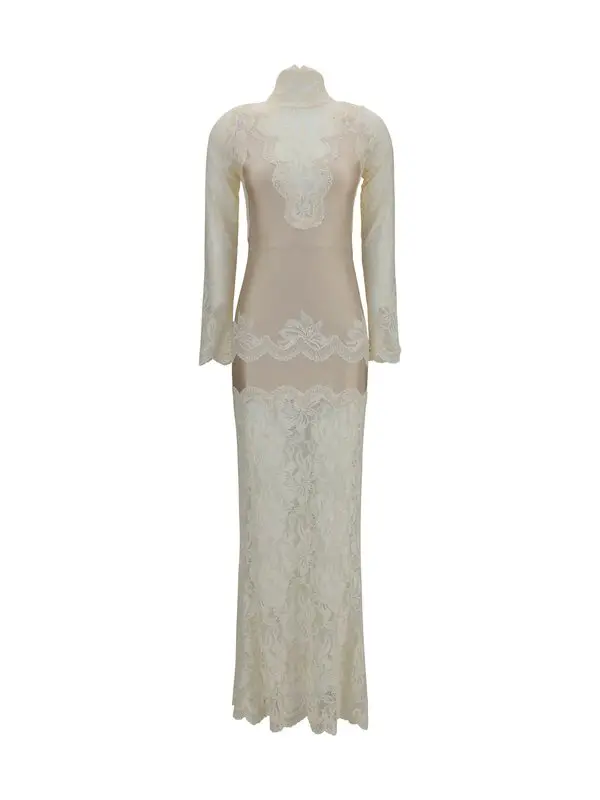 Rabanne Long Lace And Jersey Dress - Multicolor