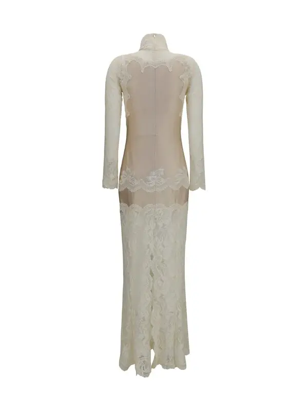 Rabanne Long Lace And Jersey Dress - Multicolor