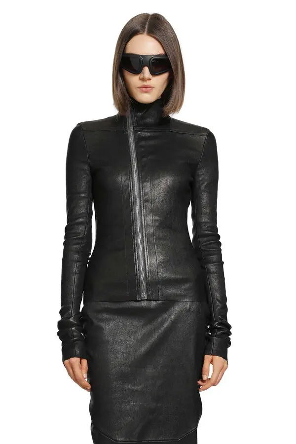 Rick Owens Tower Gary Jacket In Veg Stretch Lamb Leather - Black