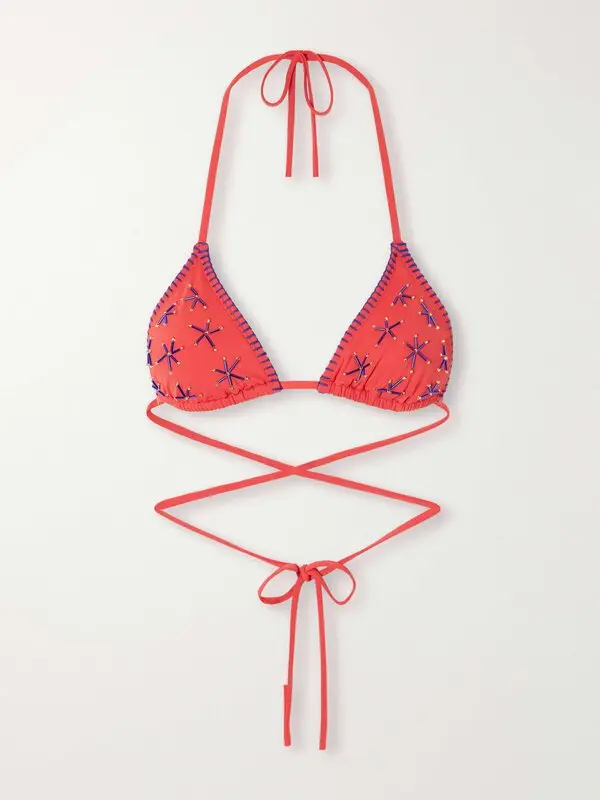 Staud Lido Bead-embellished Triangle Bikini Top