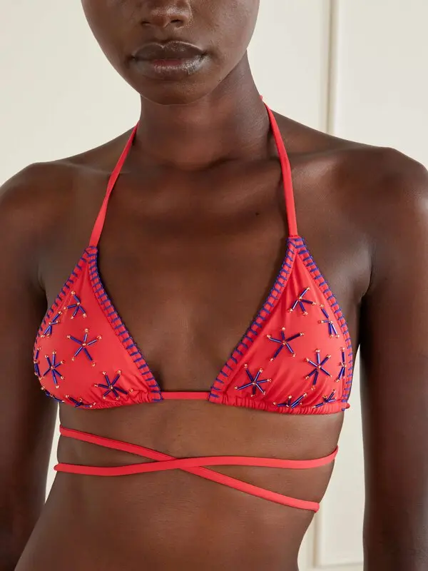 Staud Lido Bead-embellished Triangle Bikini Top