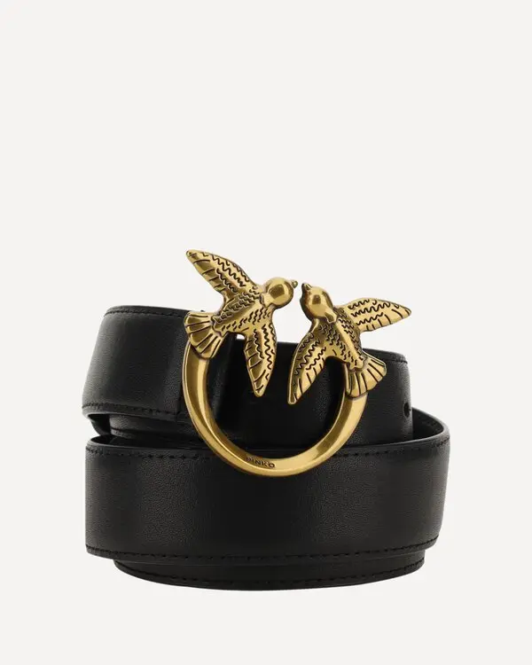 Pinko Love Berry Leather Belt - Black