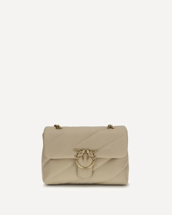 Pinko Love Classic Leather Shoulder Bag - Beige