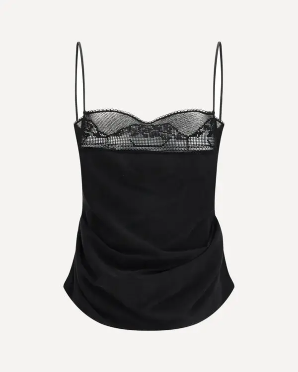 Magda Butrym Silk Draped Top With Lace Embellishment - Black